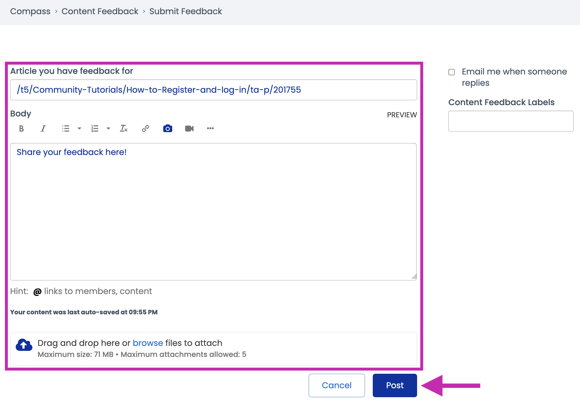 How to: Submit feedback - Compass