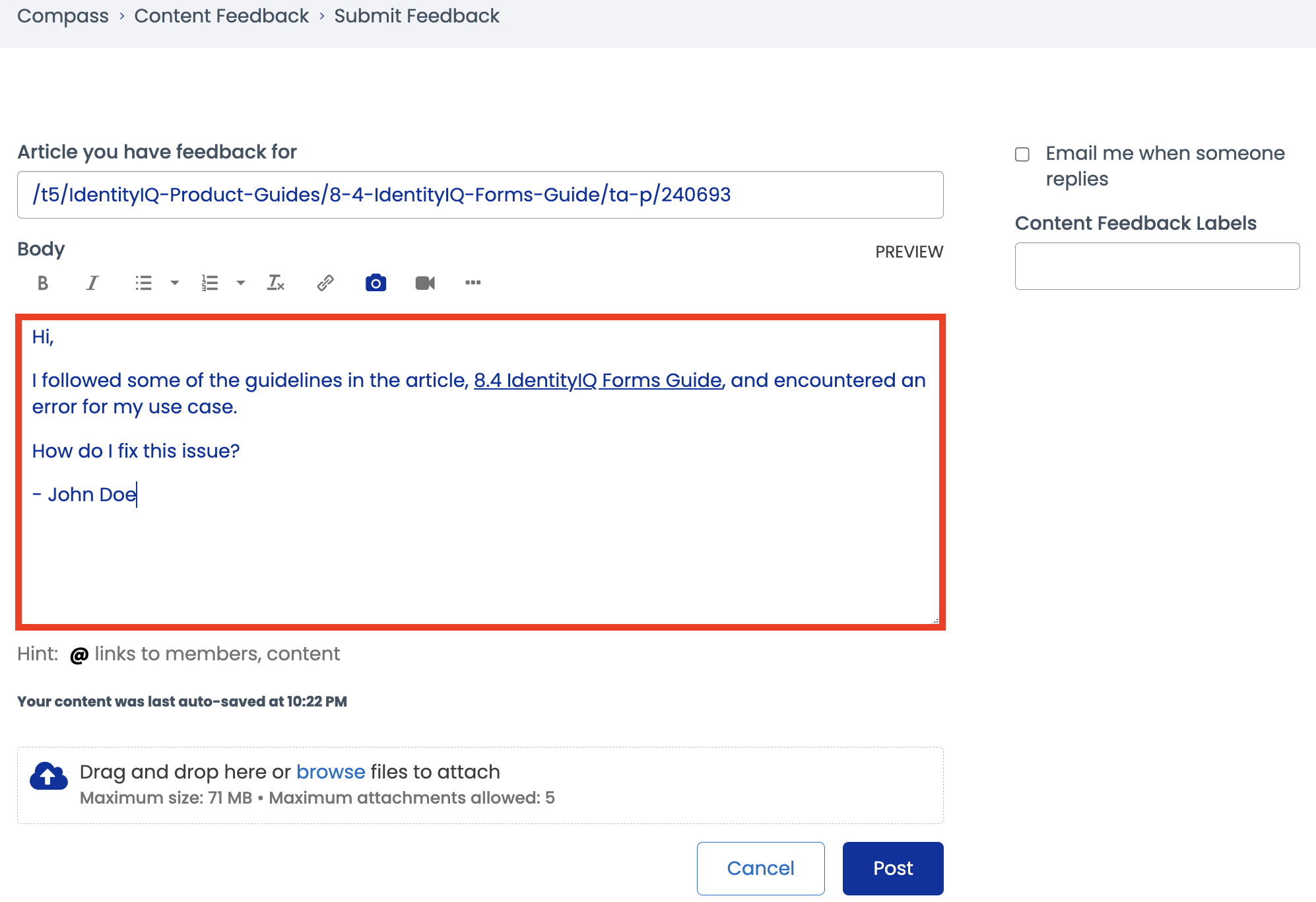 How to: Submit feedback - Compass