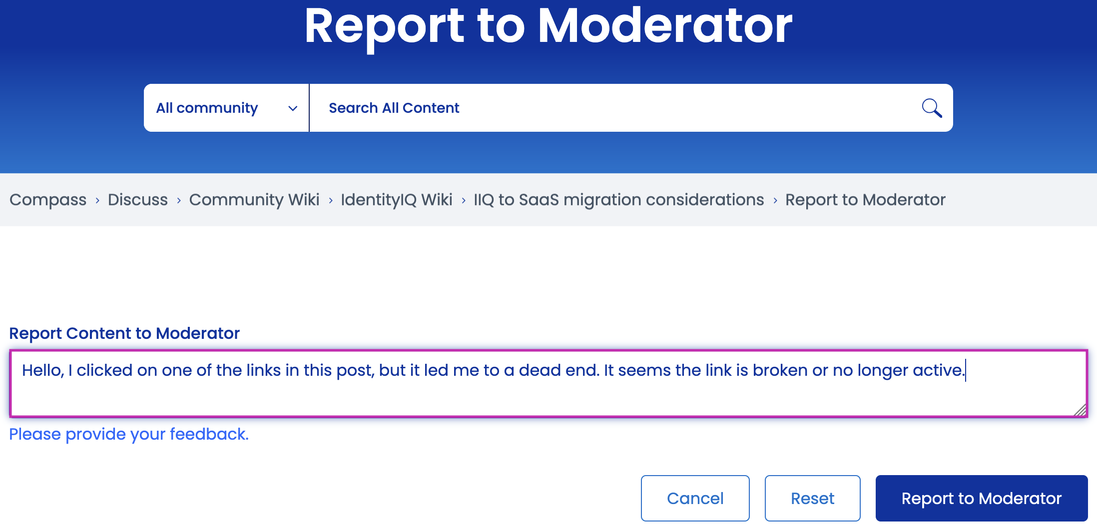 How to: Report content to moderator - Compass